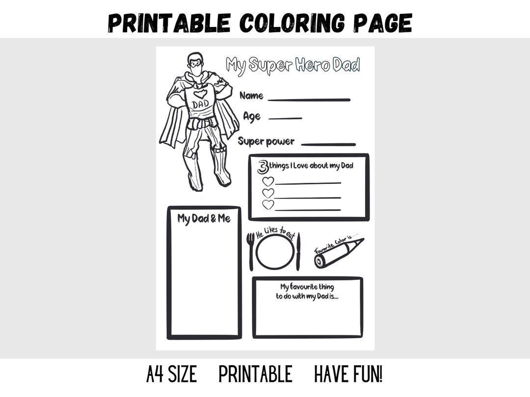 Fathers Day Printable Coloring Page,fathers Day Gift,digital Instant ...