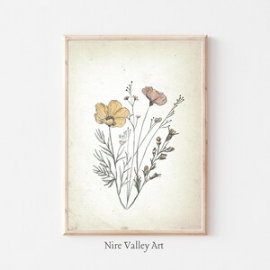 Vintage Daisy Print, Blue Wall Decor, Floral Gallery Wall Art ...