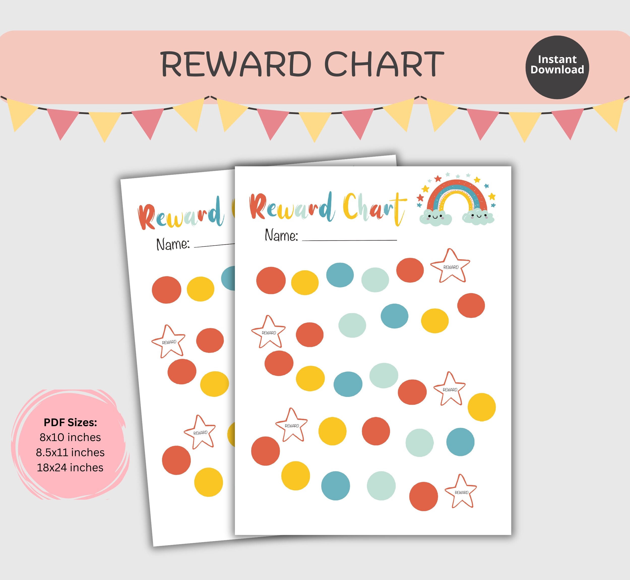 Toddler Reward Chart, Kids Reward Chart Printable, Rainbow Reward Chart ...