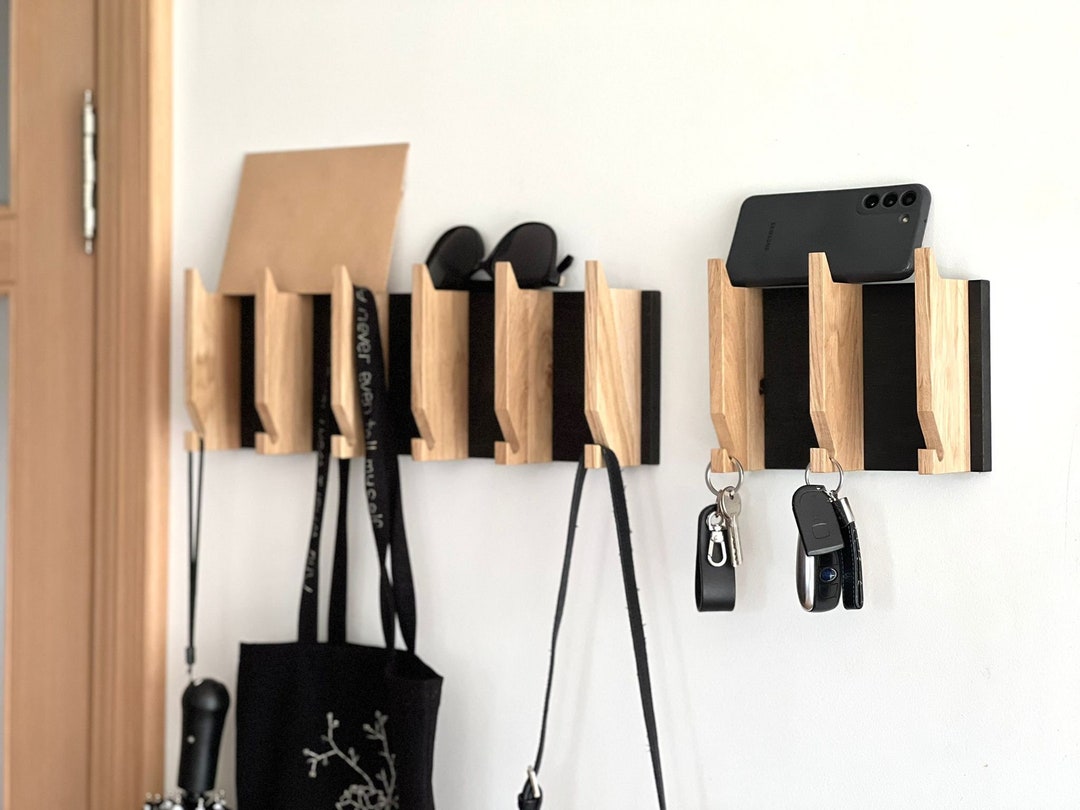 Wooden Coat & Hat Rack Modern Key Holder Scandinavian Design Wall Hooks ...