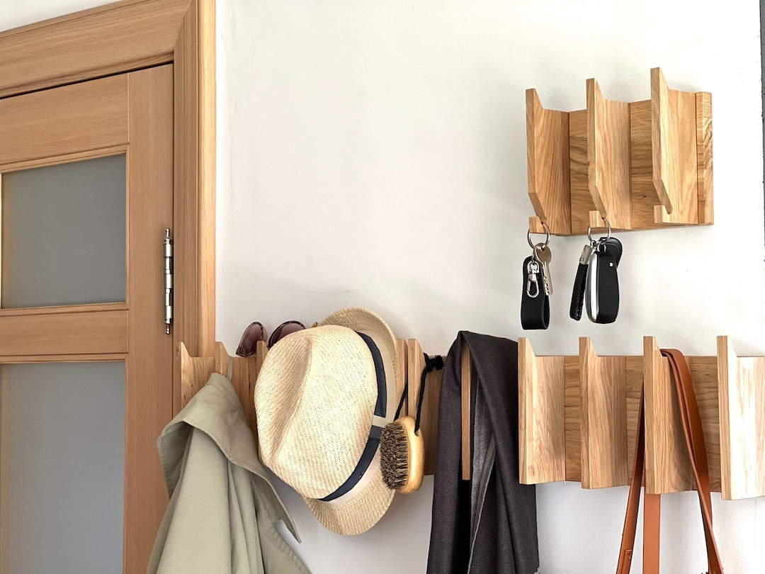 Wooden Coat & Hat Rack Modern Key Holder Scandinavian Design Wall Hooks ...