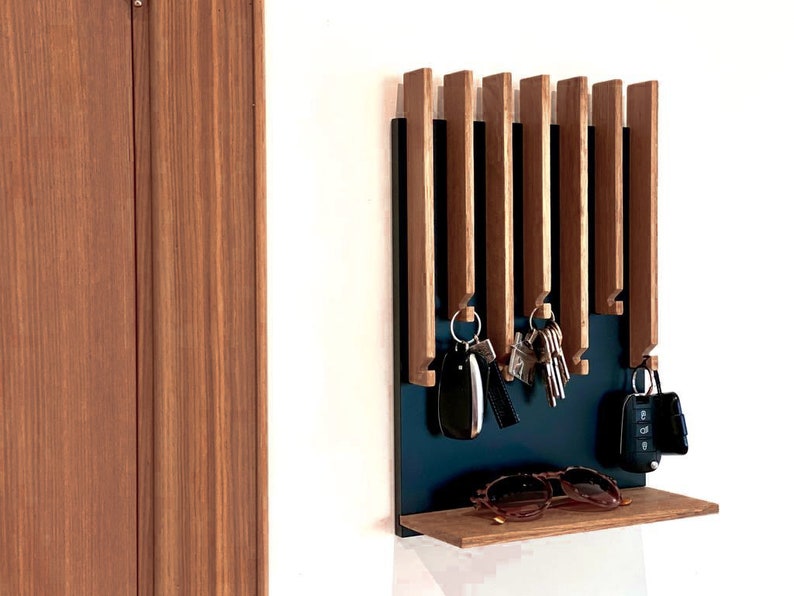 Modern Walnut Entryway Key Holder: Oak & MDF Wall Organizer - Etsy