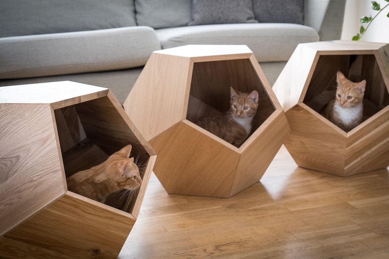 Modern Oak Veneered Mdf Cat Bed Cat Cave Premium Designer Cat - Etsy