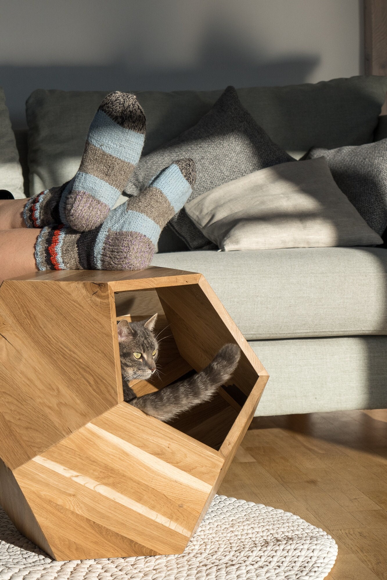 Modern Ash & Oak Cat Bed Cave: Multipurpose Side Table - Etsy UK