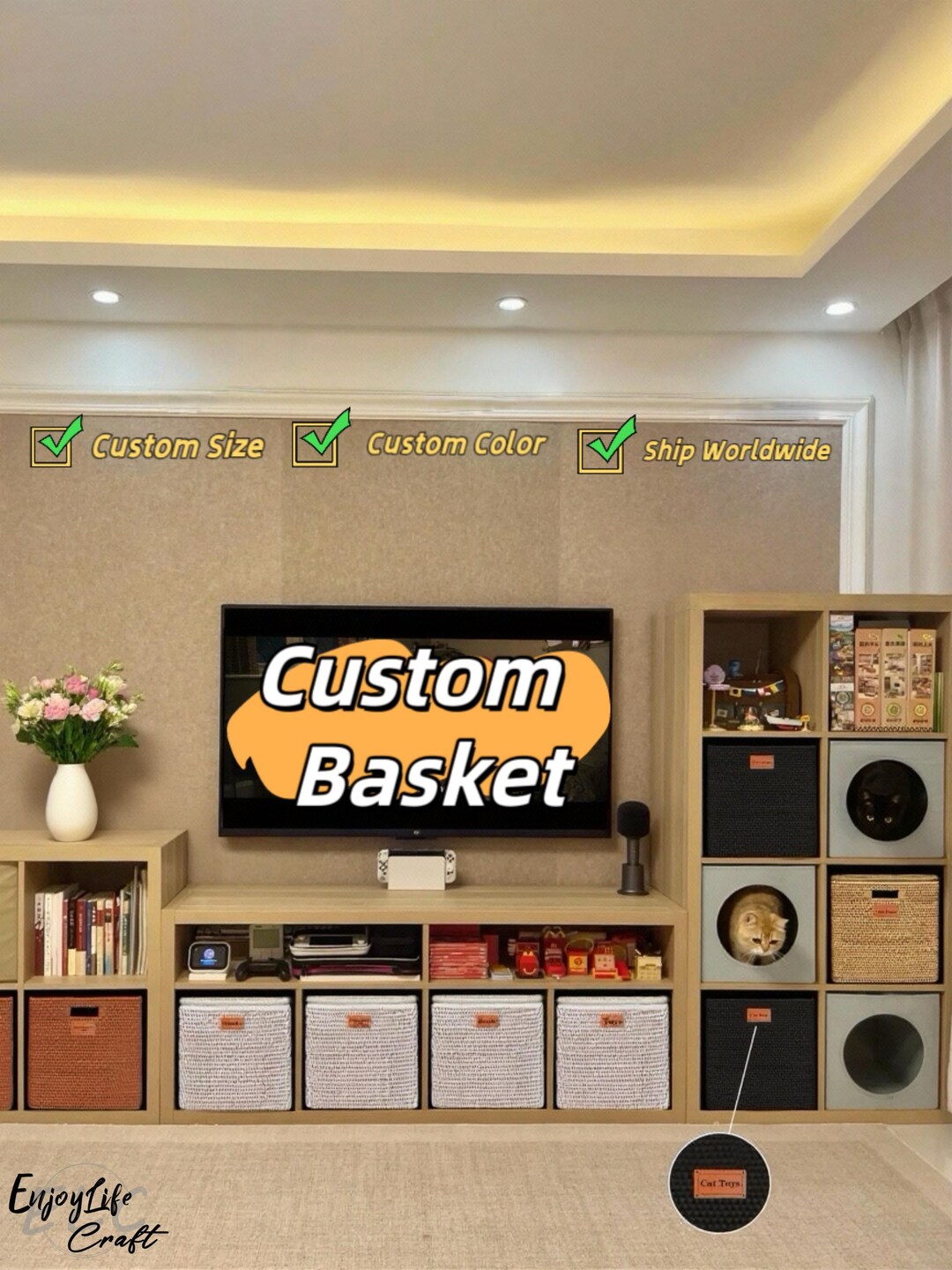 Custom Handmade Rattan Weave Organizer,tv Cabinet Storage,personalized ...
