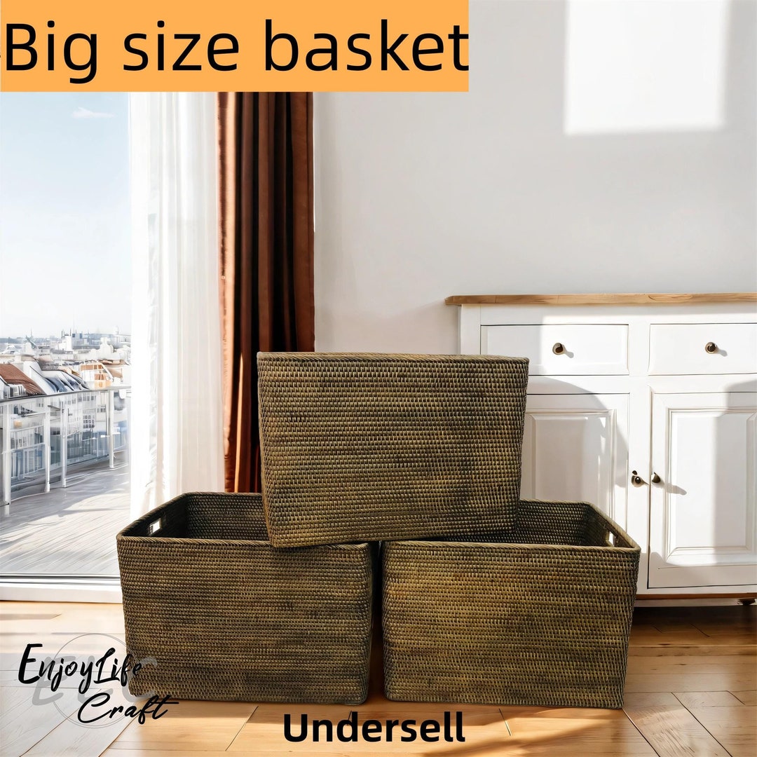 Big Rattan Weave Square Storage Brown Basket,large Brown Storage Basket ...