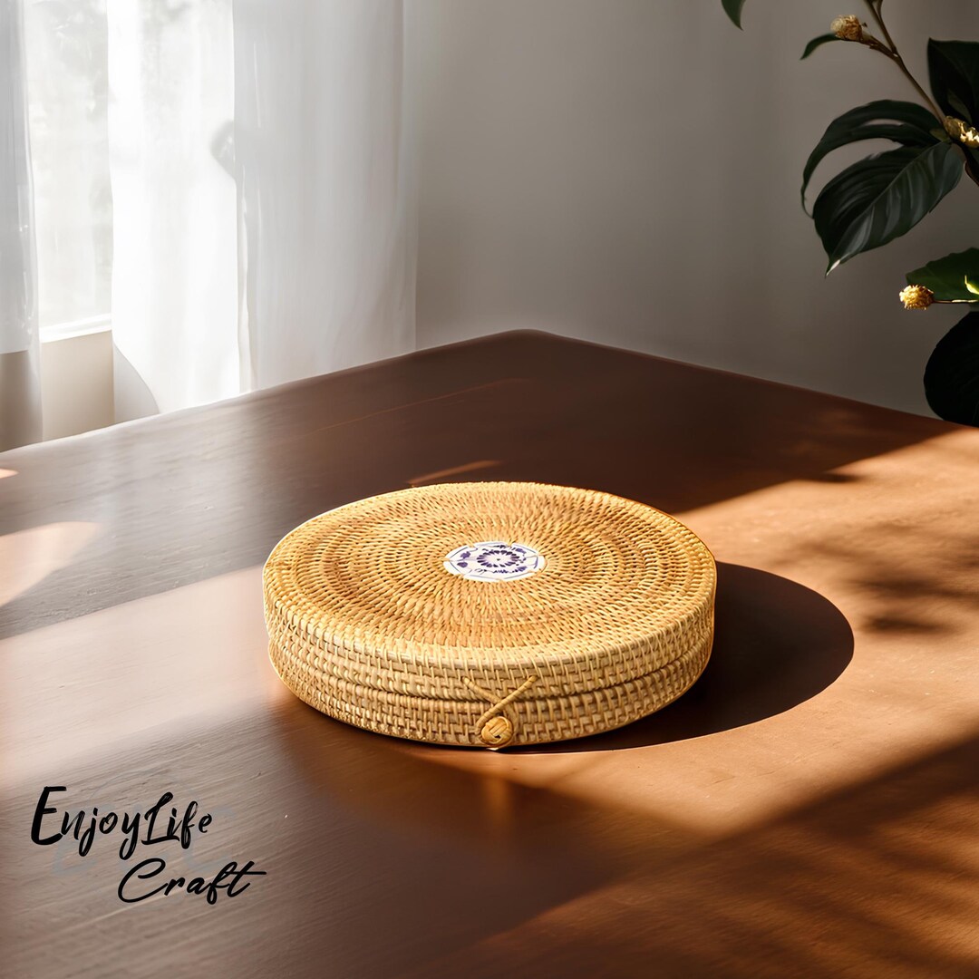 Rattan Woven Round Storage Basket With Cover,rattan Tea Storage Box ...