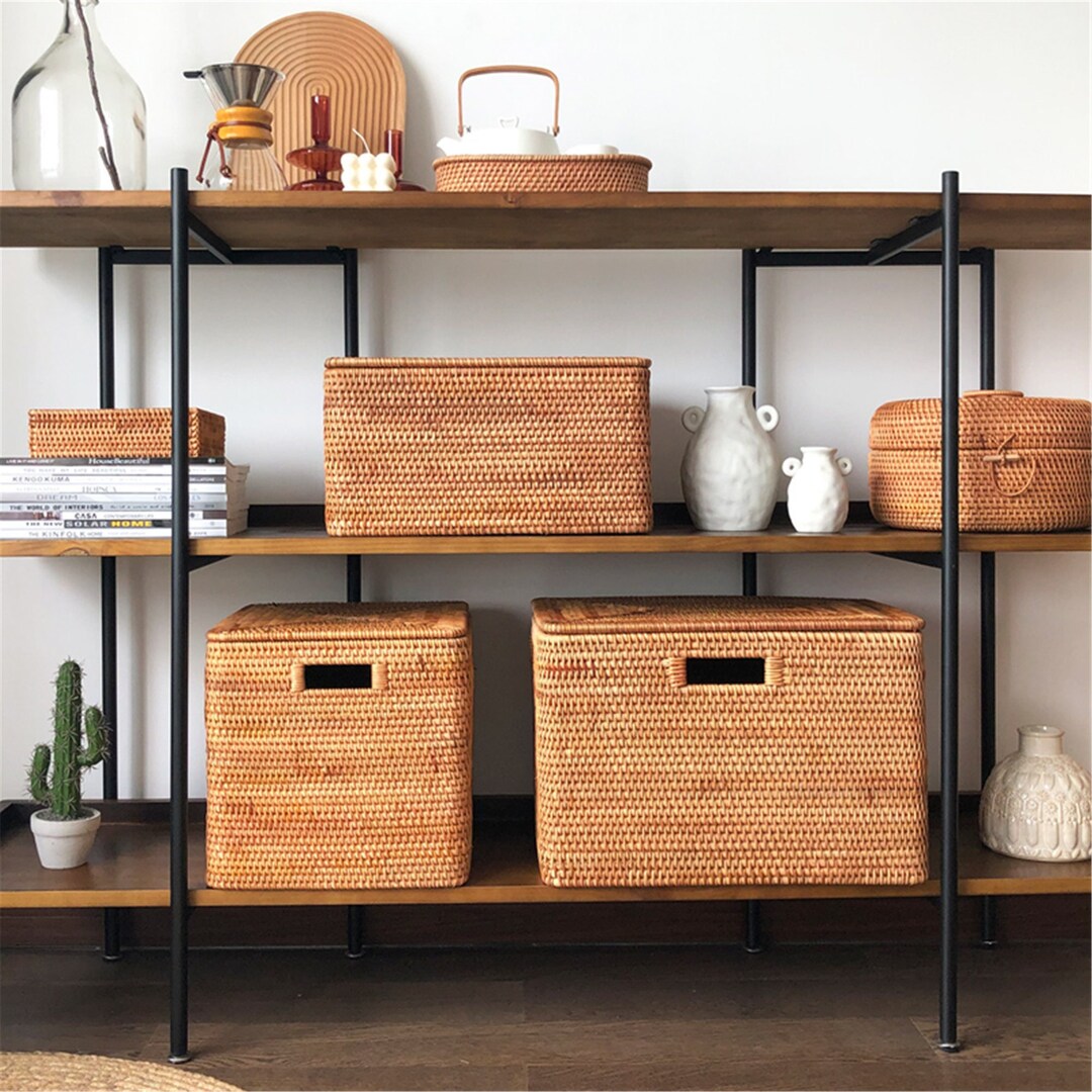 Rattan Weave Square Storage Basket,rattan Storage Basket With Handle ...