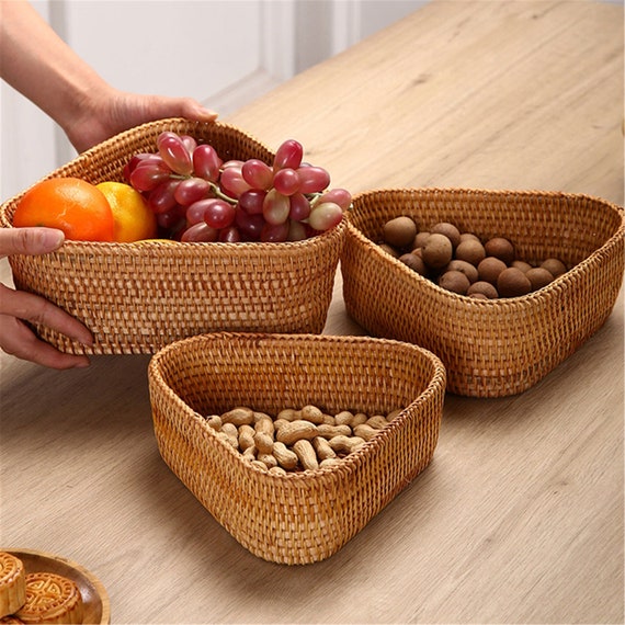 Rattan Woven Triangle Storage Baskethandcrafted Desktop Fruit - Etsy