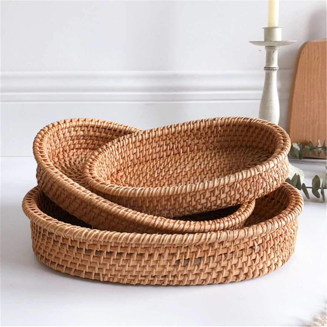 Rattan Woven Oval Storage Baskethandcrafted Desktop Fruit - Etsy
