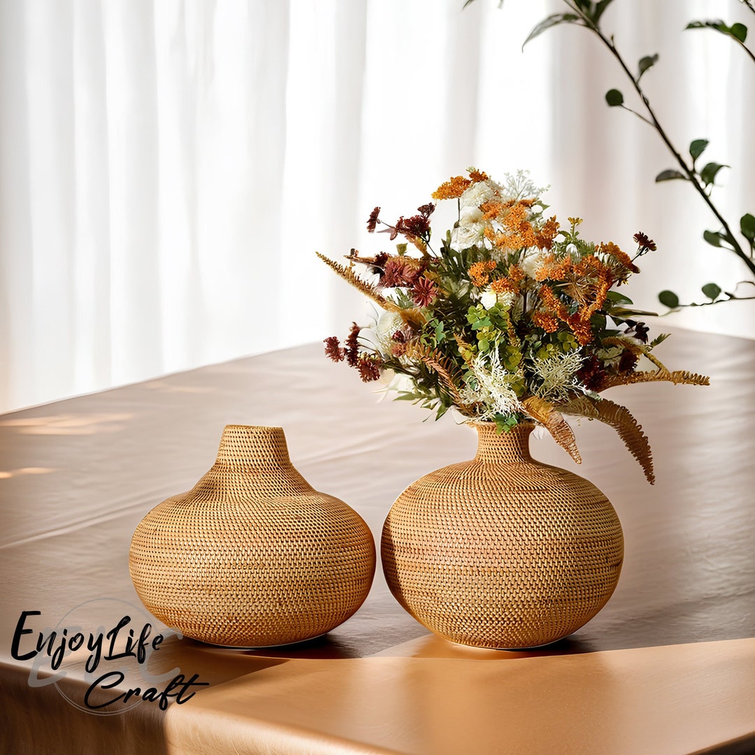 Rattan Flower Vase,rattan Natural Woven Flower Basket,housewarming ...