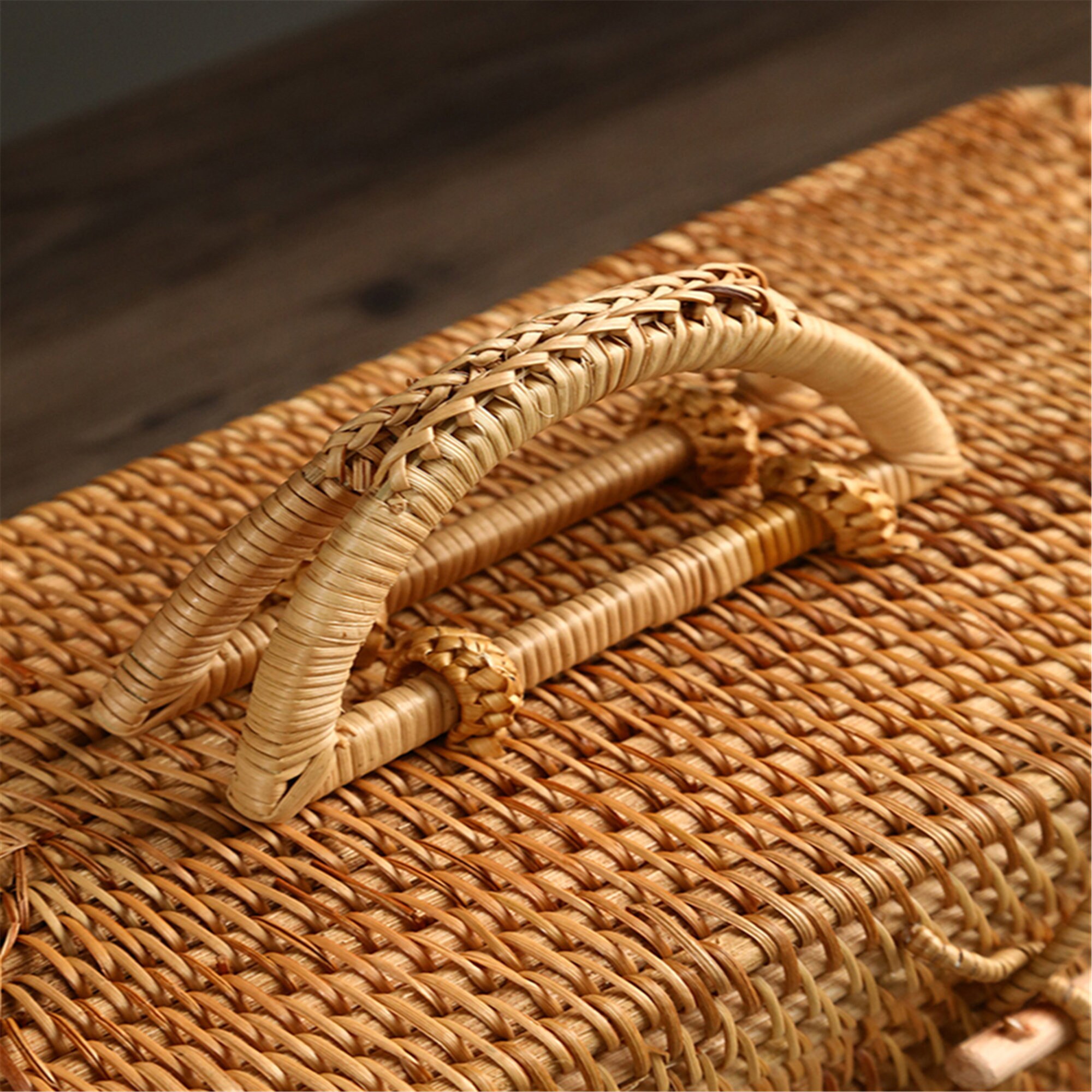 Rattan Woven Square Storage Basket With Lid and Handlerattan - Etsy