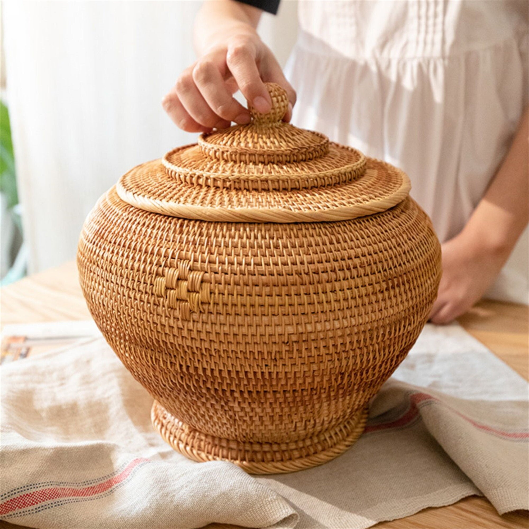 Rattan Weave Round Storage Basket With Lidtea Cake Storage - Etsy