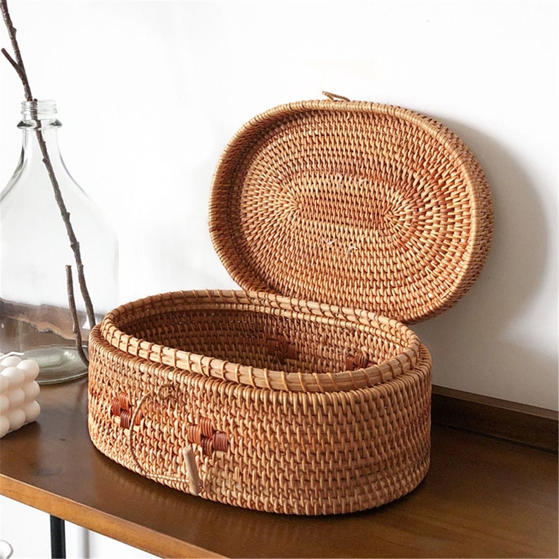 Round Rattan Woven Storage Basket With Lidrattan Storage | Etsy