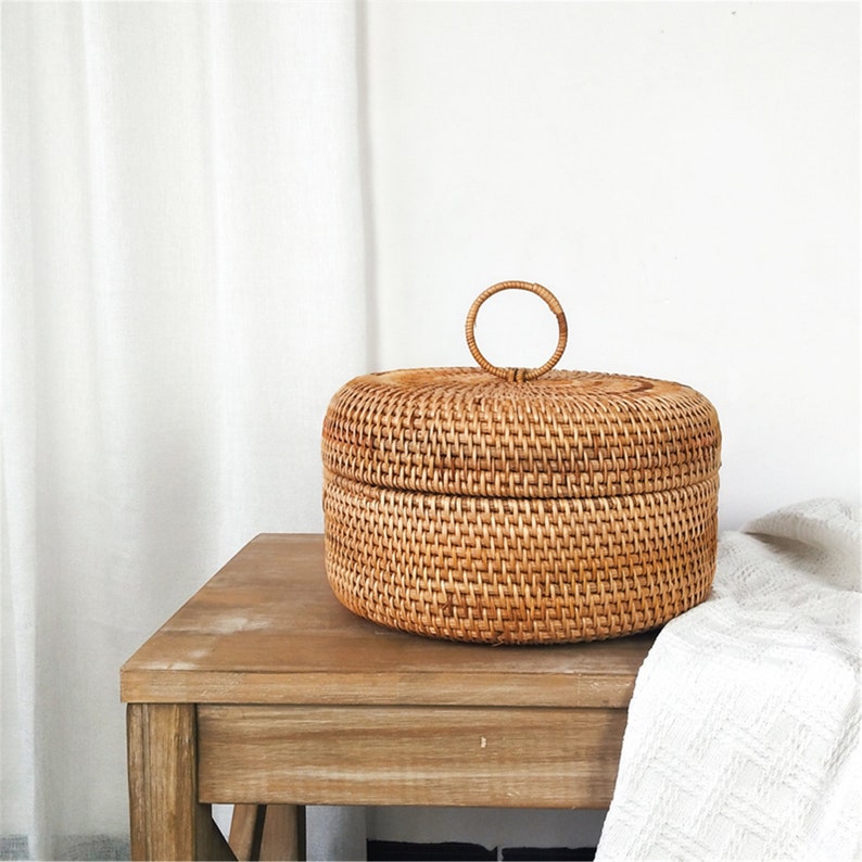 Round Rattan Woven Storage Basket With Lidrattan Storage | Etsy