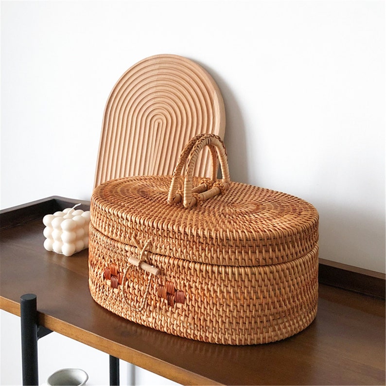 Round Rattan Woven Storage Basket With Lidrattan Storage | Etsy