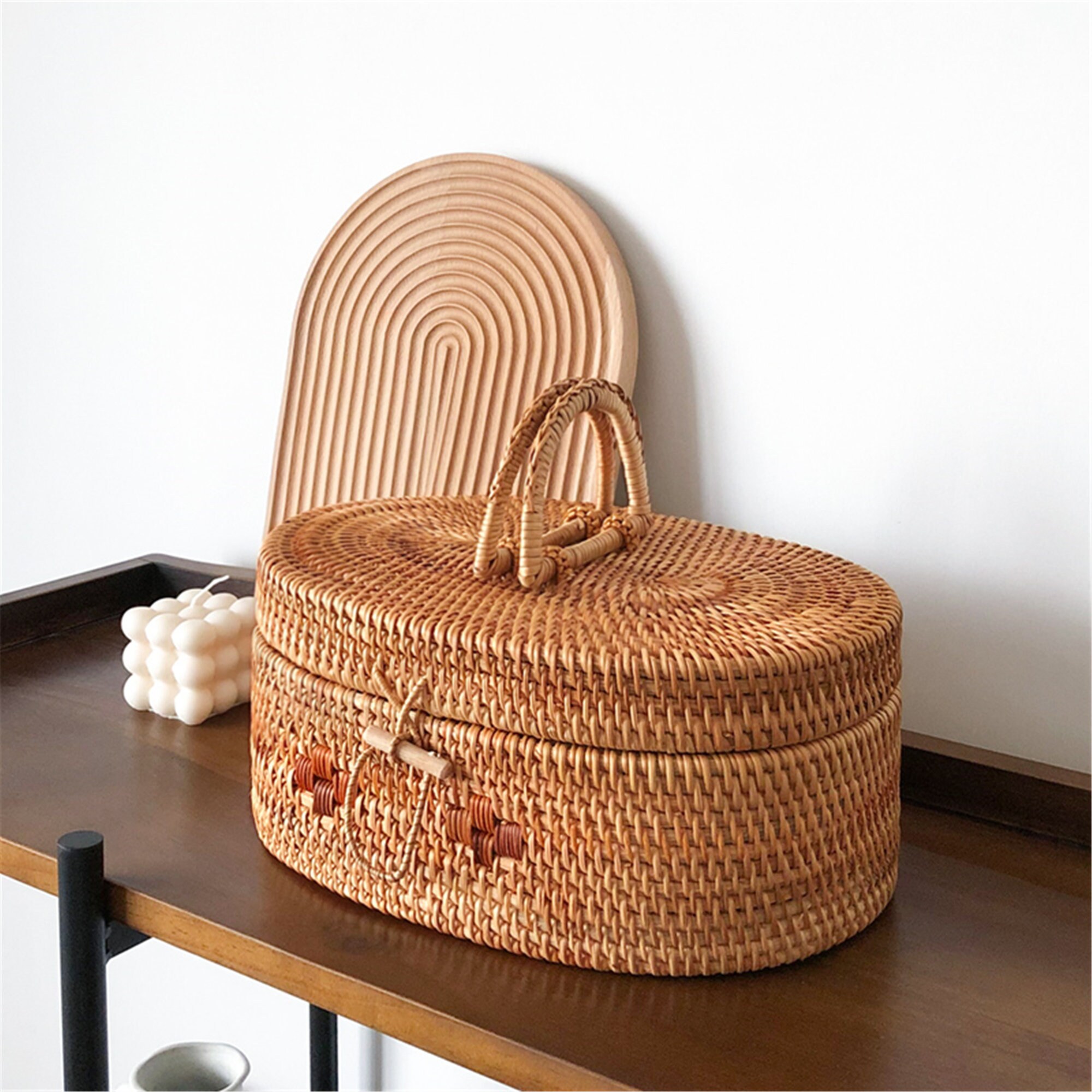 Round Rattan Woven Storage Basket With Lidrattan Storage - Etsy