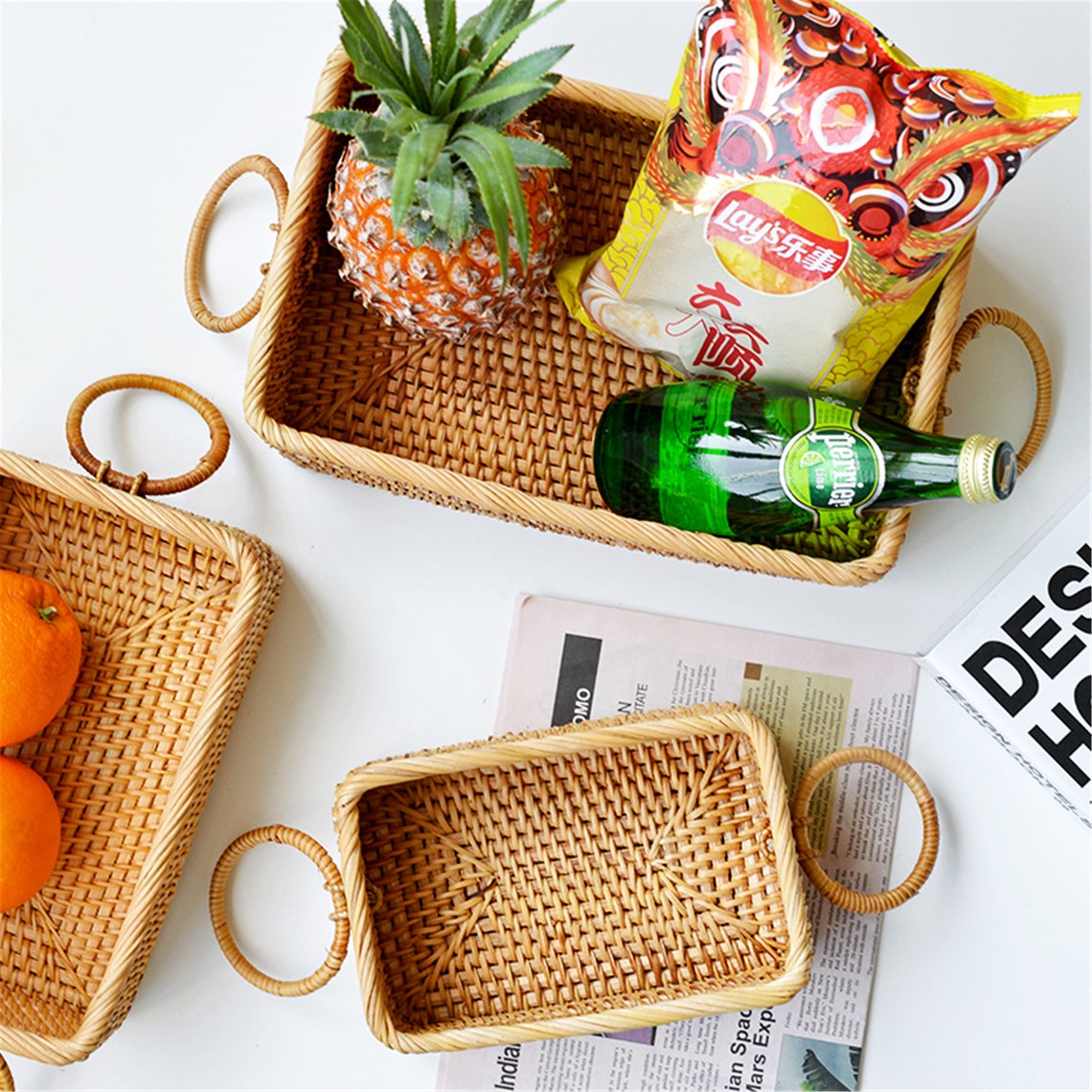 Rattan Weave Square Storage Basket With Ring - Etsy