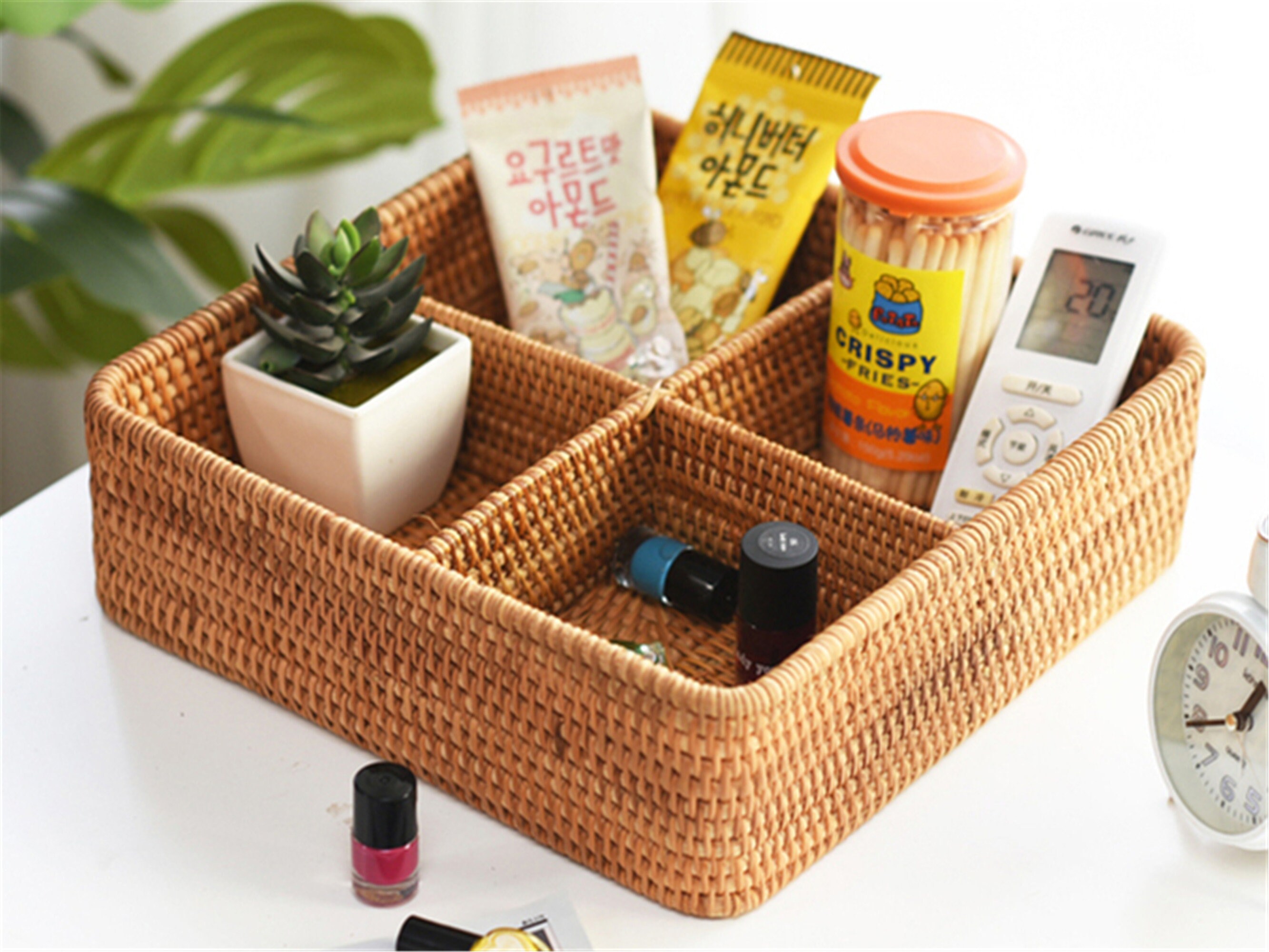 Rattan Woven Square Storage Basket With Coverrattan Cosmetic - Etsy