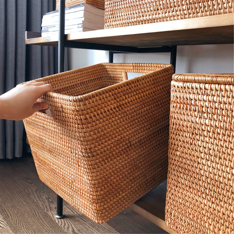 Rattan Weave Square Storage Basketrattan Storage Basket With - Etsy