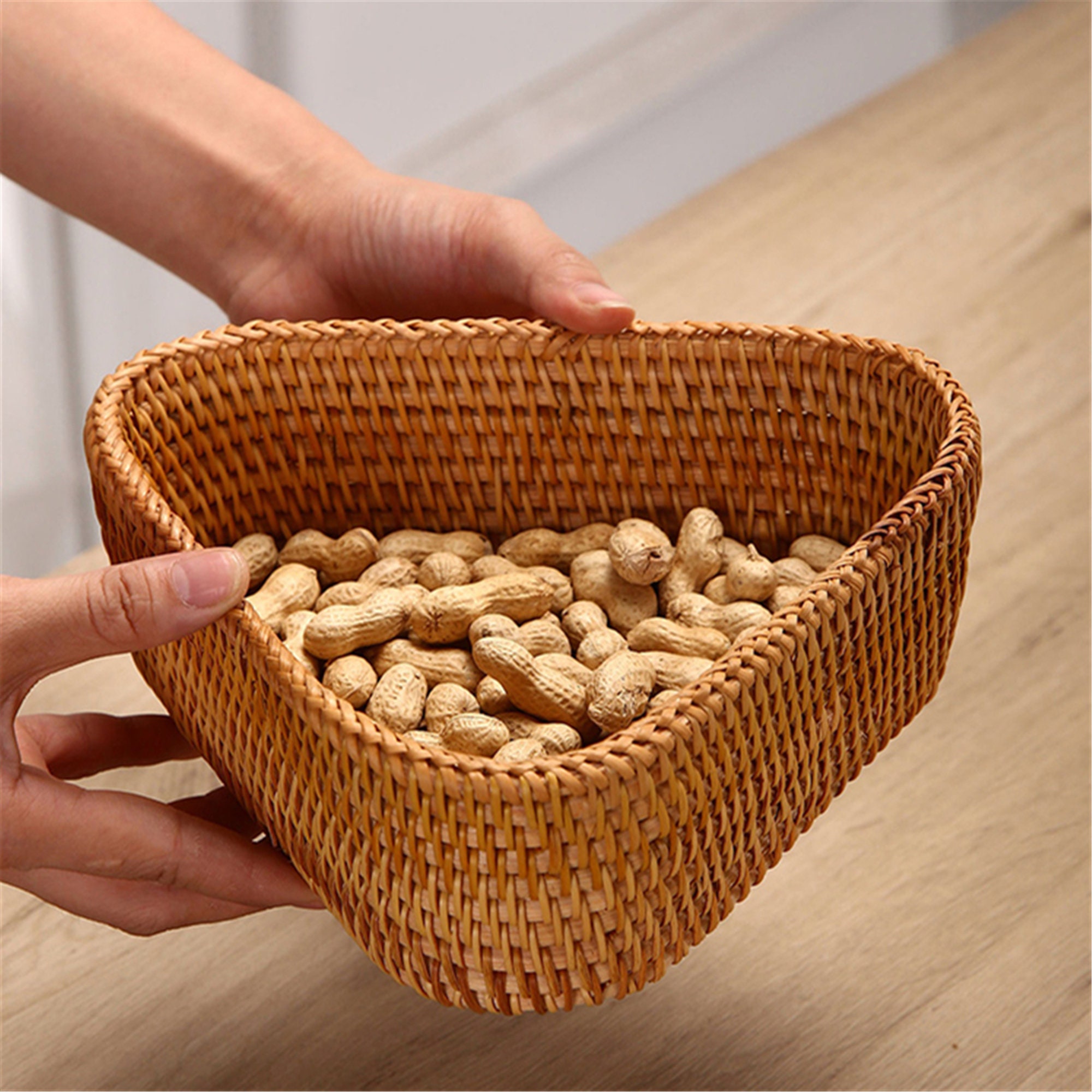 Rattan Woven Triangle Storage Baskethandcrafted Desktop Fruit | Etsy