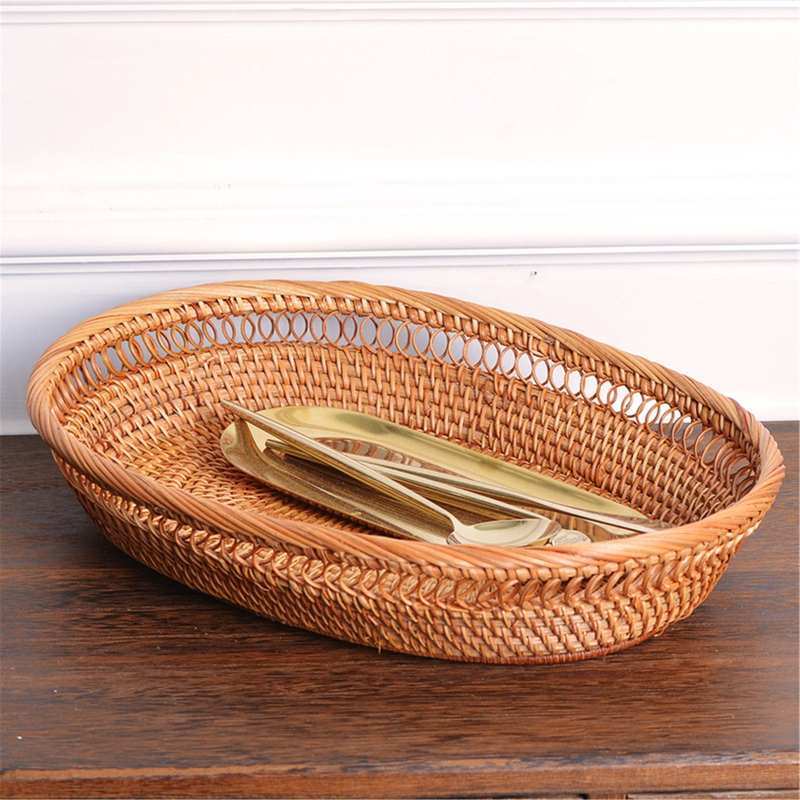Rattan Woven Oval Storage Basket Trayhandcrafted Fruit Bread - Etsy