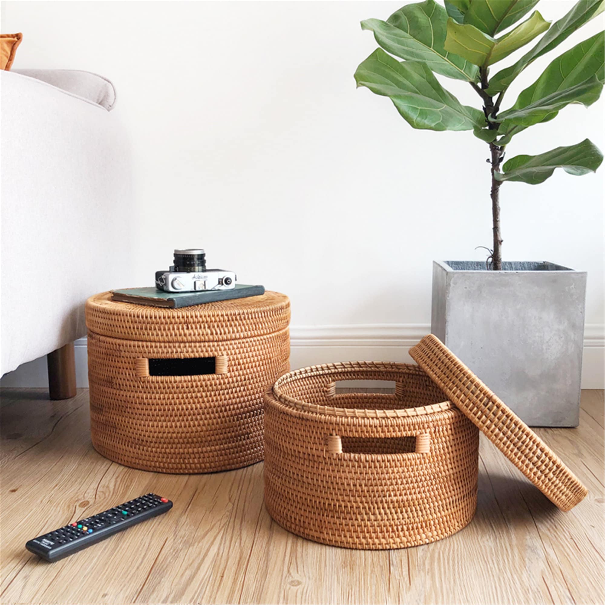 Round Rattan Woven Storage Basket With Lidrattan Storage - Etsy