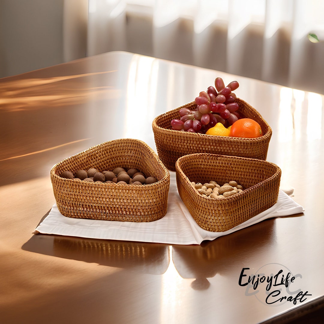 Rattan Woven Triangle Storage Basket,handcrafted Desktop Fruit Bread ...