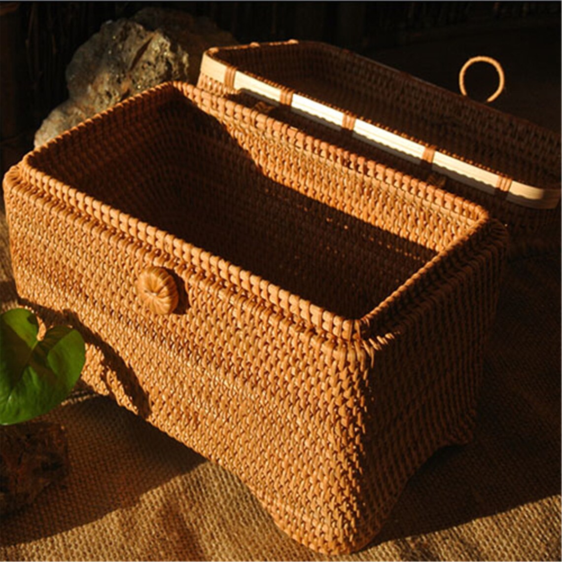 Square Rattan Woven Storage Basket With Lidrattan Storage - Etsy