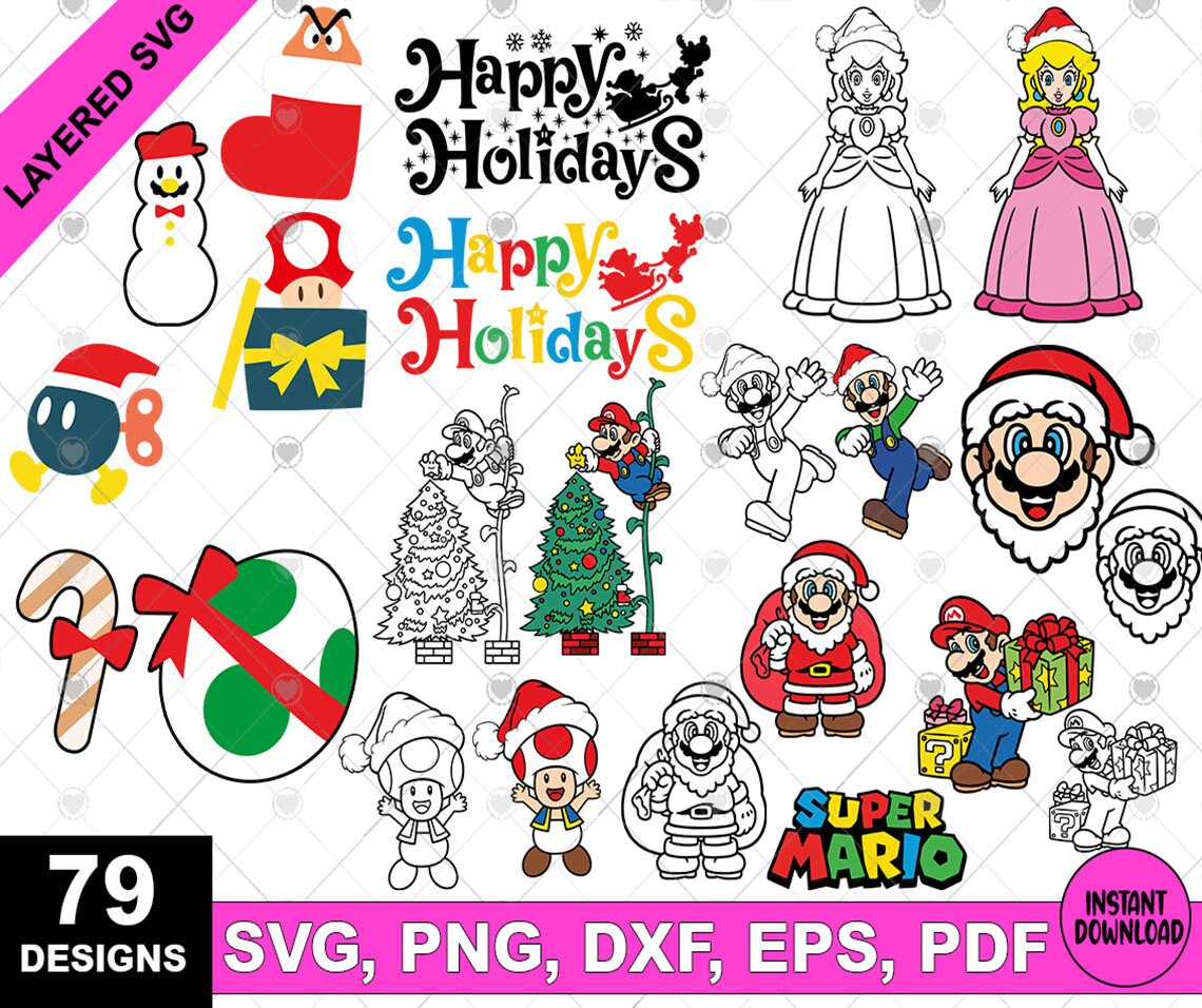Super Mario Svg Clipart Bundle Mario Christmas SVG Cut Files - Etsy UK