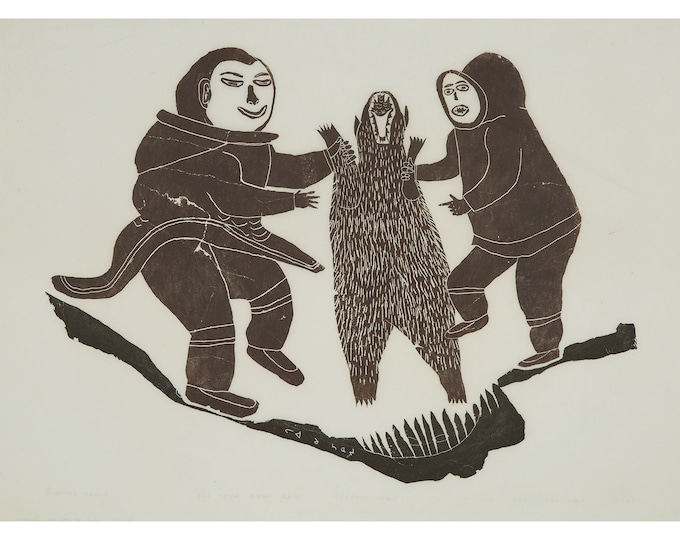 A Wolf Original Inuit Eskimo With Fish Soapstone Sculpture / Canadian ...