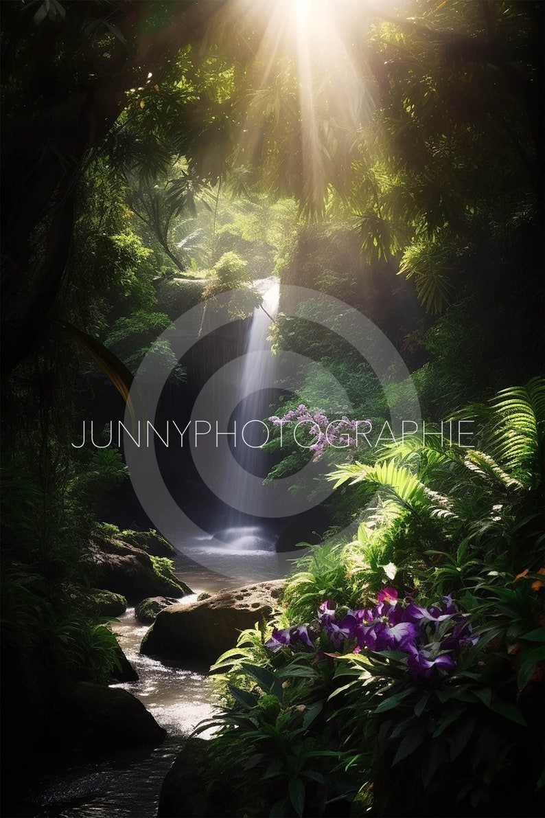 12 Tropical Waterfalls Digital Background for Photoshop, Photography ...