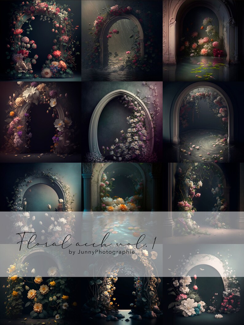 12 Floral Arch Digital Background for Photoshop, Photography Background ...