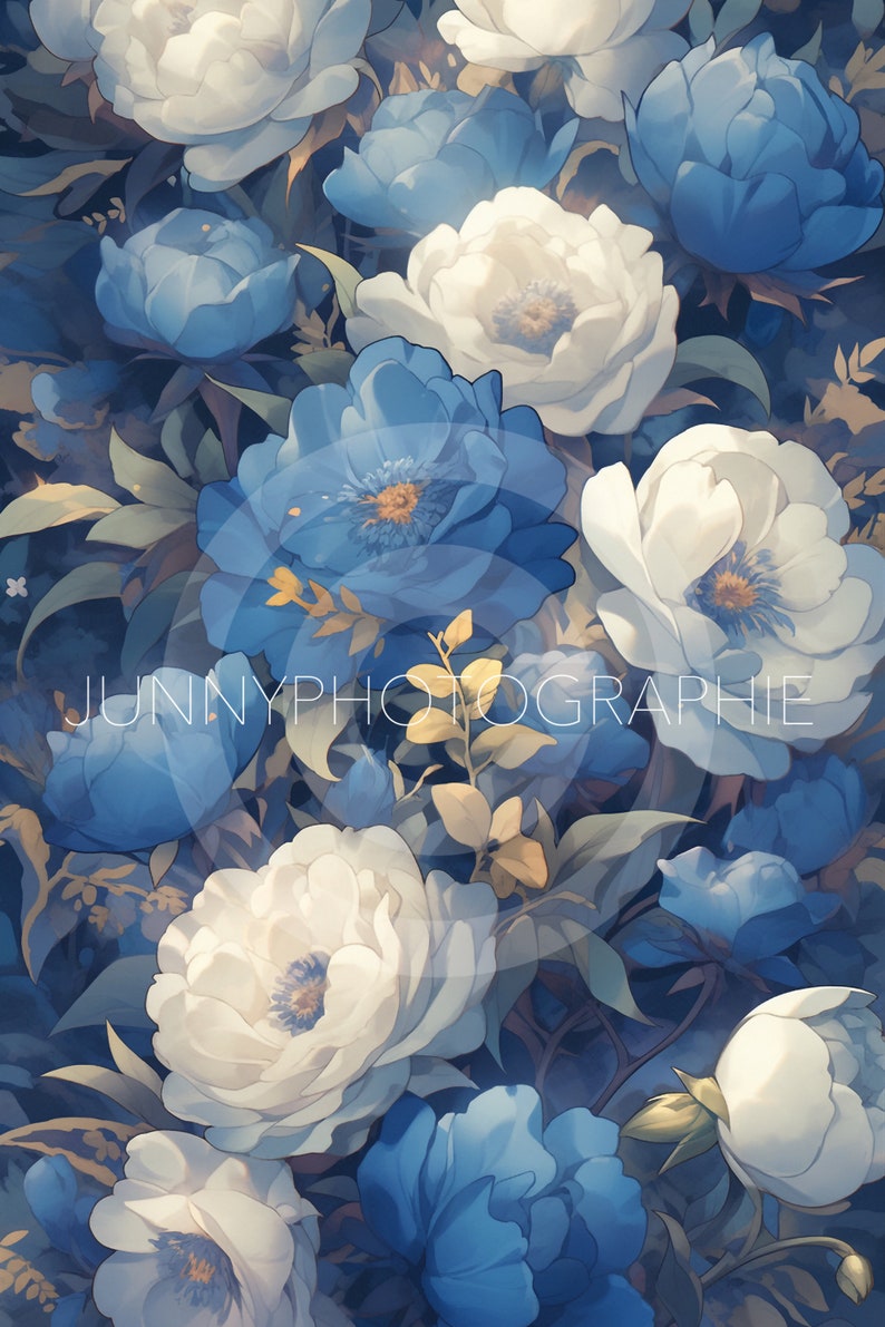 12 Blue Floral Decor Digital Background for Photoshop for Blue Lovers ...