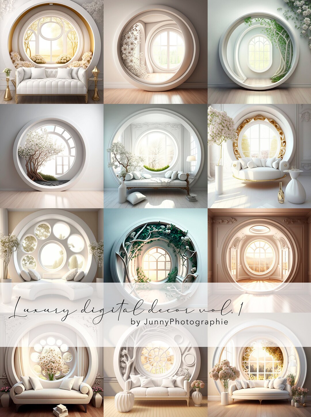 12 Round Windows Digital Background for Photoshop, Photography ...