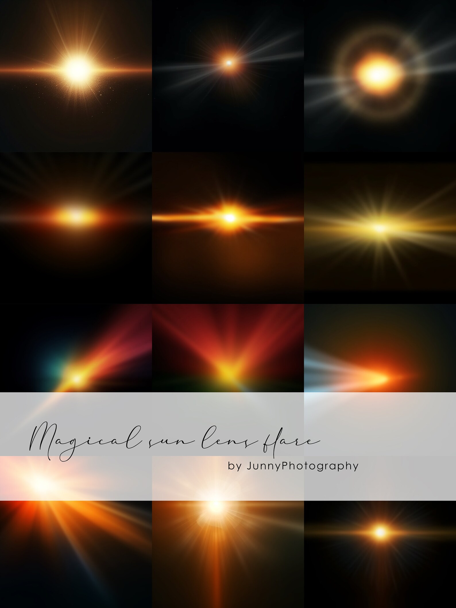 12 Magical Sun Lens Flare Overlay for Photoshop, Photography Background ...