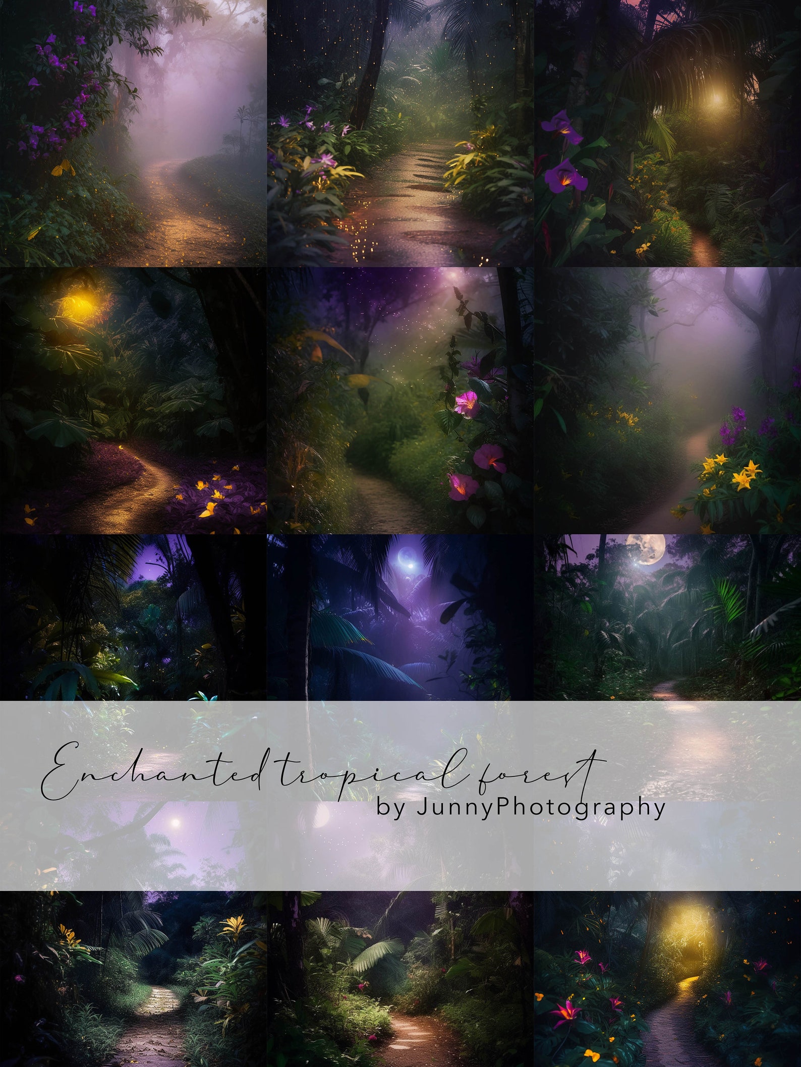 12 Enchanted Tropical Forest Digital Background for Photoshop ...