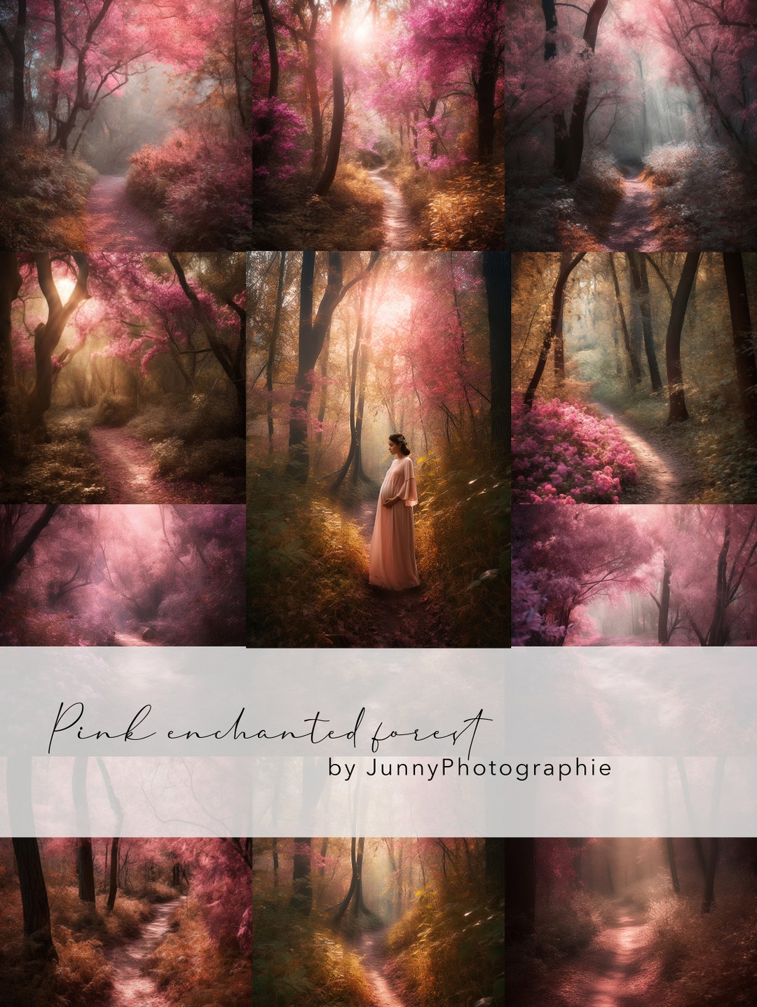 12 Pink Enchanted Forest Digital Background for Photoshop, Photography ...