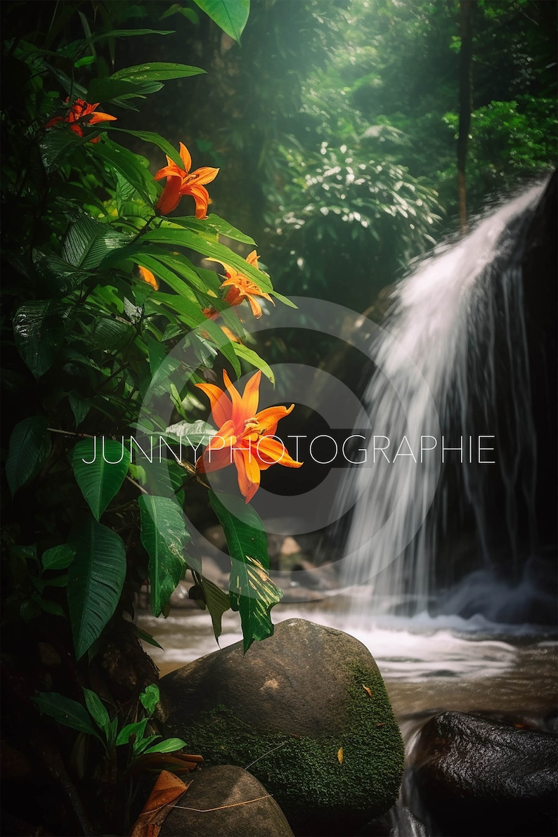 12 Tropical Waterfalls Digital Background for Photoshop, Photography ...