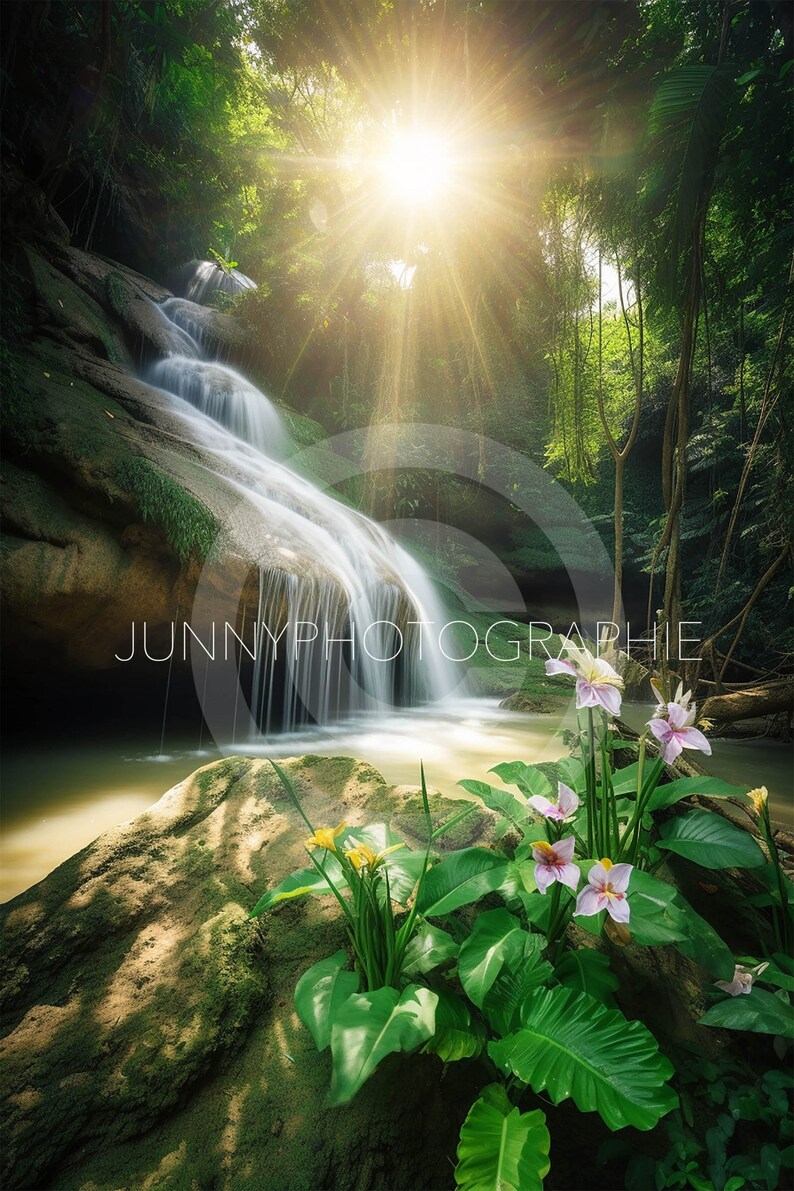12 Tropical Waterfalls Digital Background for Photoshop, Photography ...