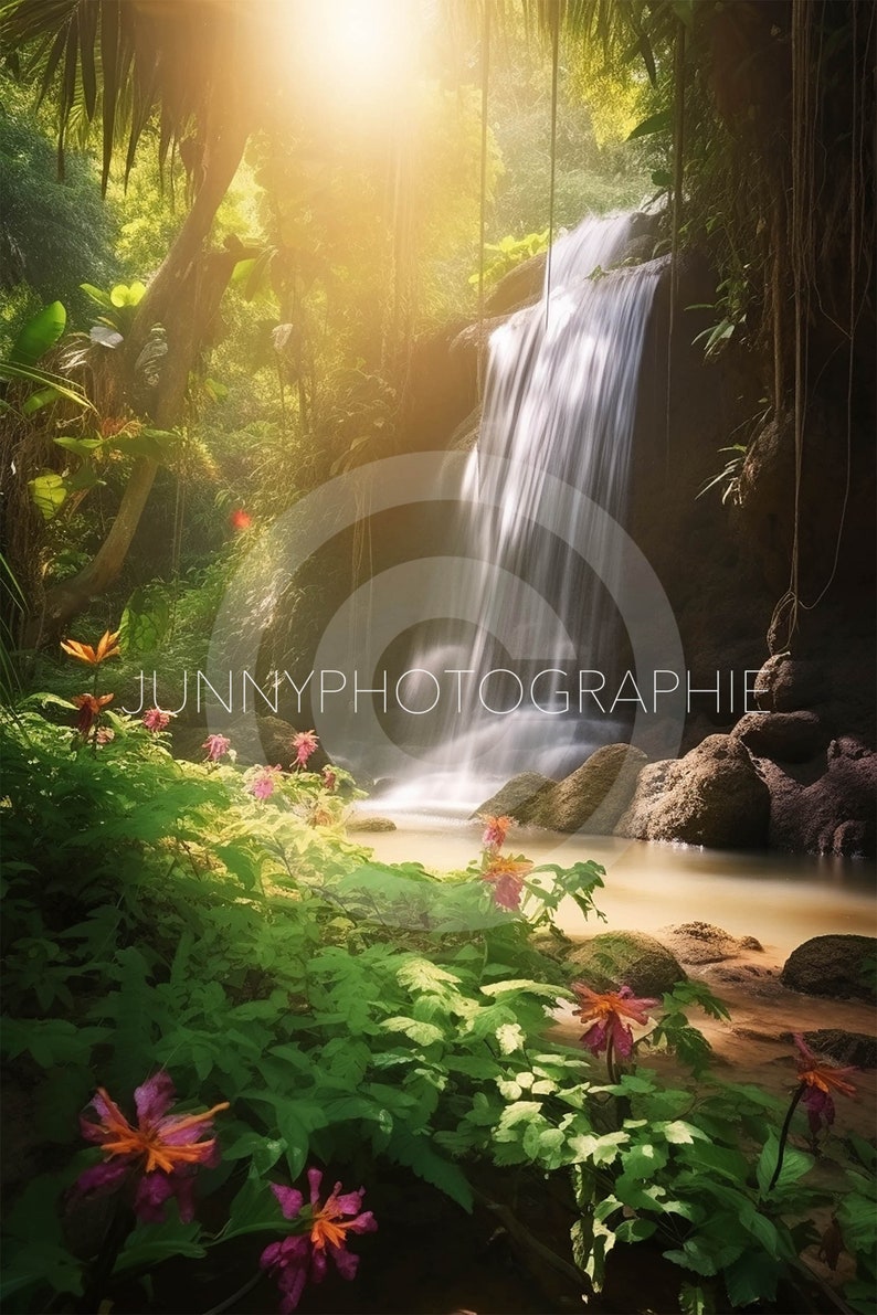 12 Tropical Waterfalls Digital Background for Photoshop, Photography ...