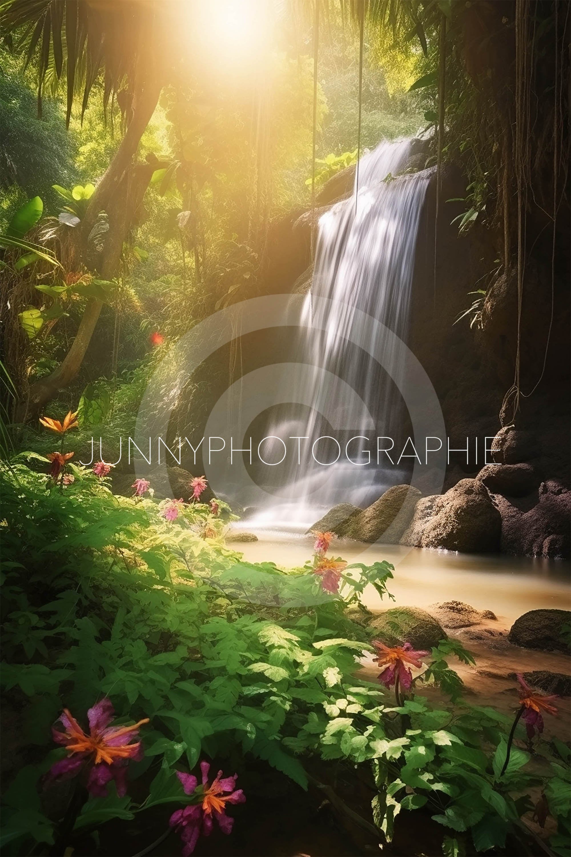 12 Tropical Waterfalls Digital Background for Photoshop, Photography ...