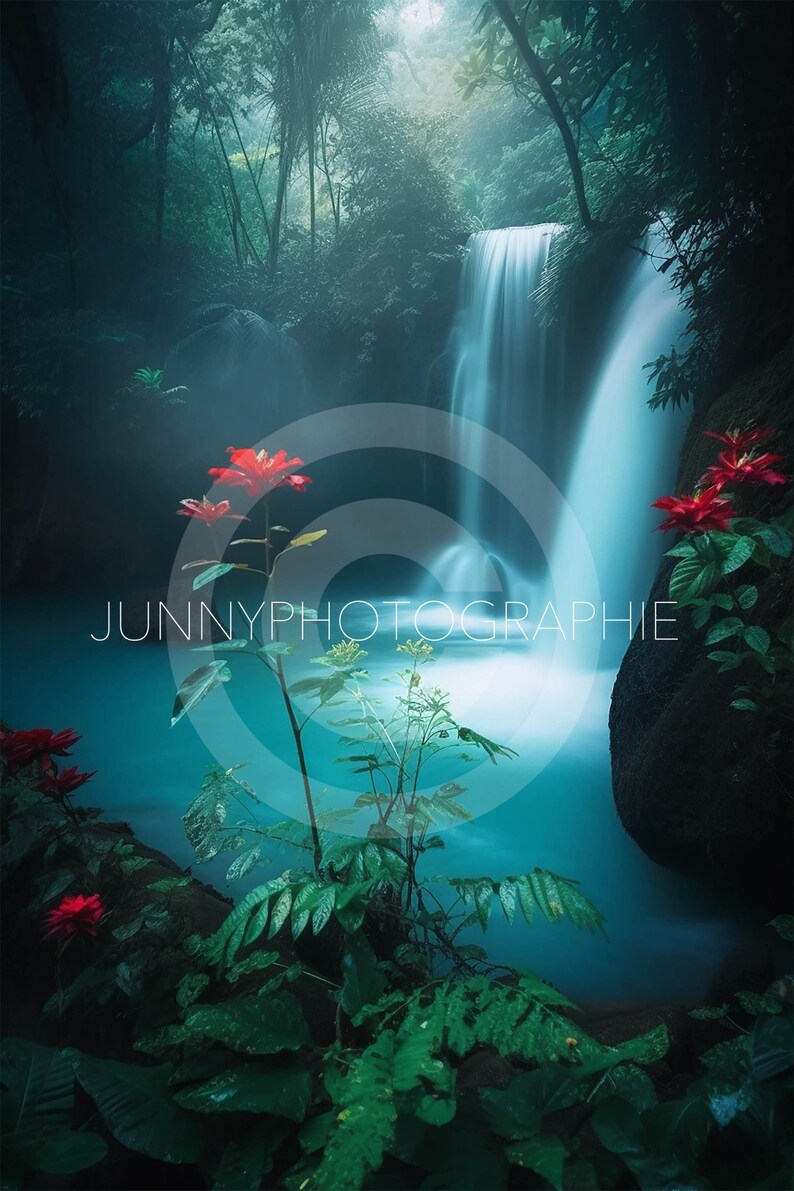 12 Tropical Waterfalls Digital Background for Photoshop, Photography ...