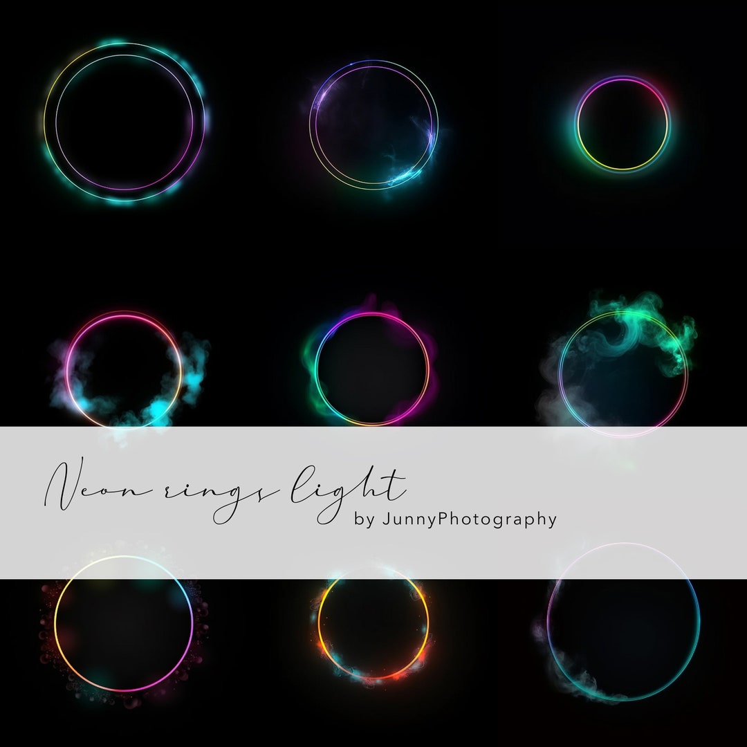 9 Neon Rings Overlay for Photoshop, Photography Background, Fine Art ...