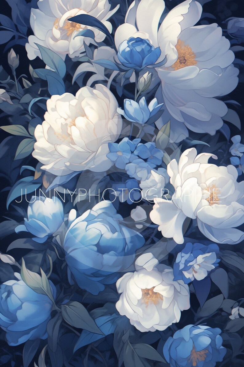 12 Blue Floral Decor Digital Background for Photoshop for Blue Lovers ...