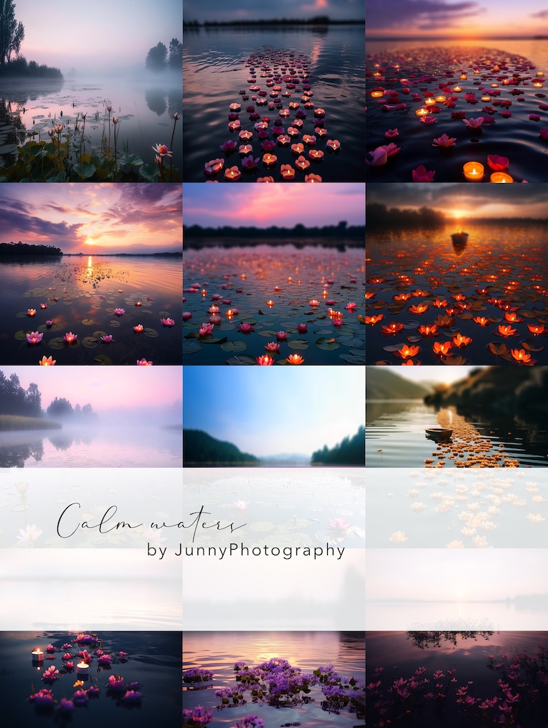 12 Calm Water Lake Digital Background for Photoshop, Fine Art Texture ...