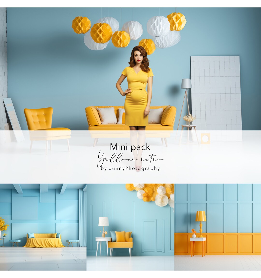 5 Yellow Retro Digital Background for Photoshop, Photography Background ...