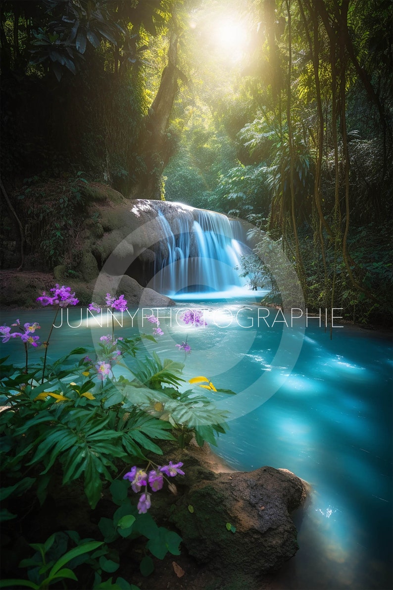 12 Tropical Waterfalls Digital Background for Photoshop, Photography ...