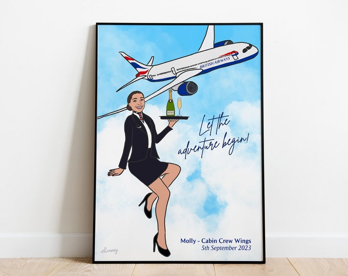 Personalised Custom Cabin Crew Portrait Print - Any Airline - New Job ...