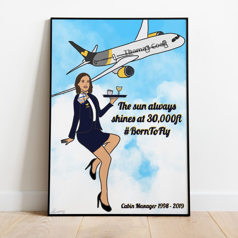 Personalised Custom Cabin Crew Portrait Print - Any Airline - New Job ...